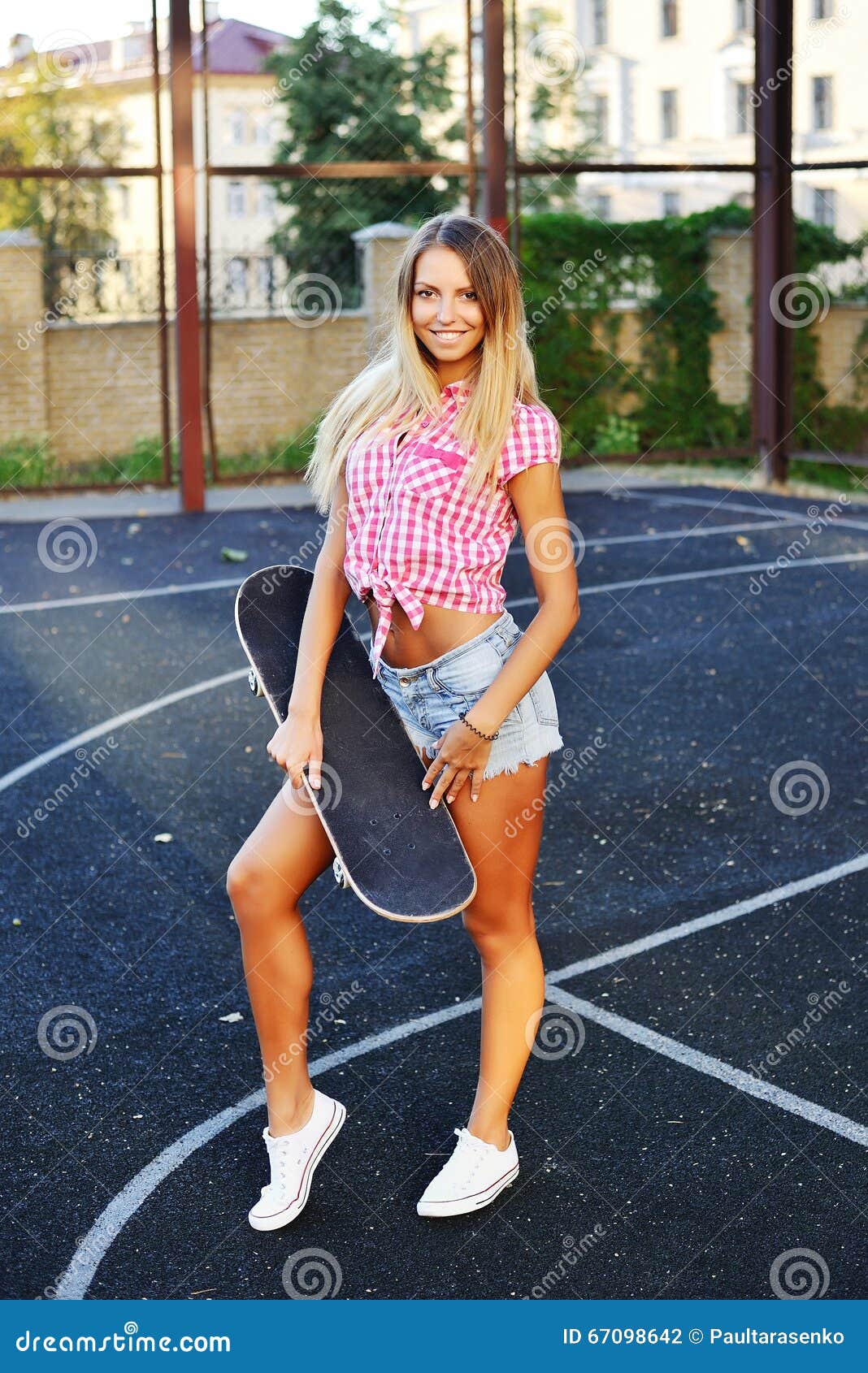 Pretty Stylish Girl with Skateboard Stock Photo - Image of cute, hand ...