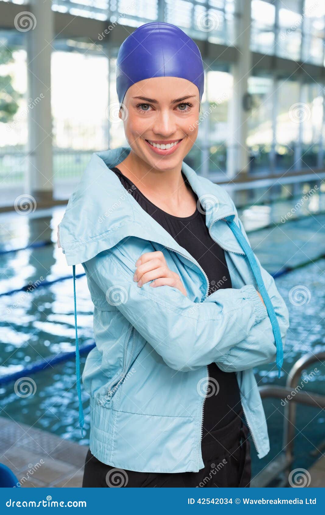 Pretty Swimmer Smiling at Camera by the Pool Stock Photo - Image of ...