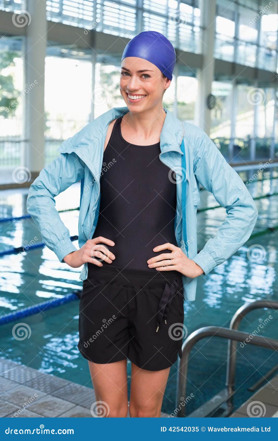 Pretty Swimmer Smiling at Camera by the Pool Stock Image - Image of ...