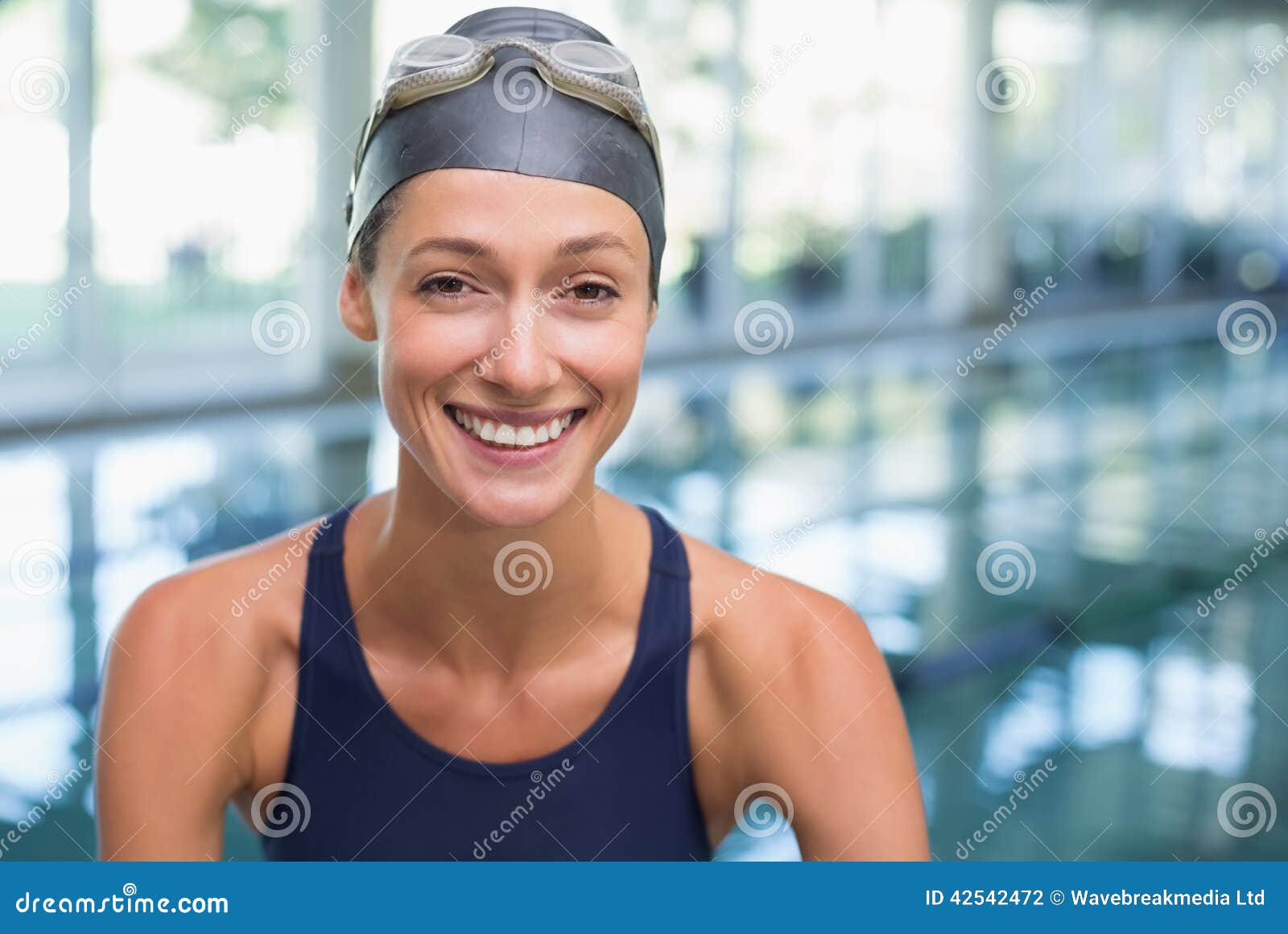 Pretty Swimmer Smiling at Camera by the Pool Stock Photo - Image of ...