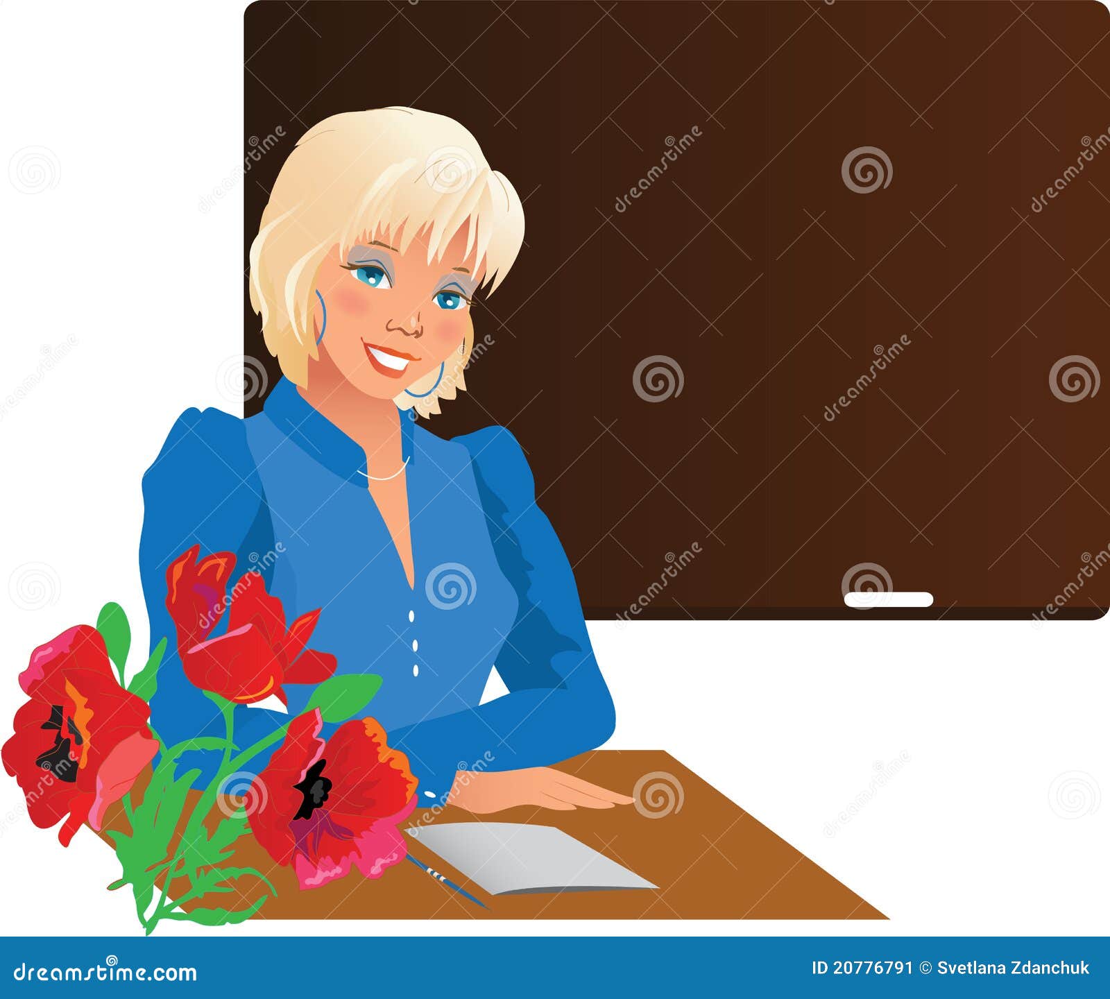 Pretty Teacher Standing With Pupils.Classmates Portrait With Teacher ...