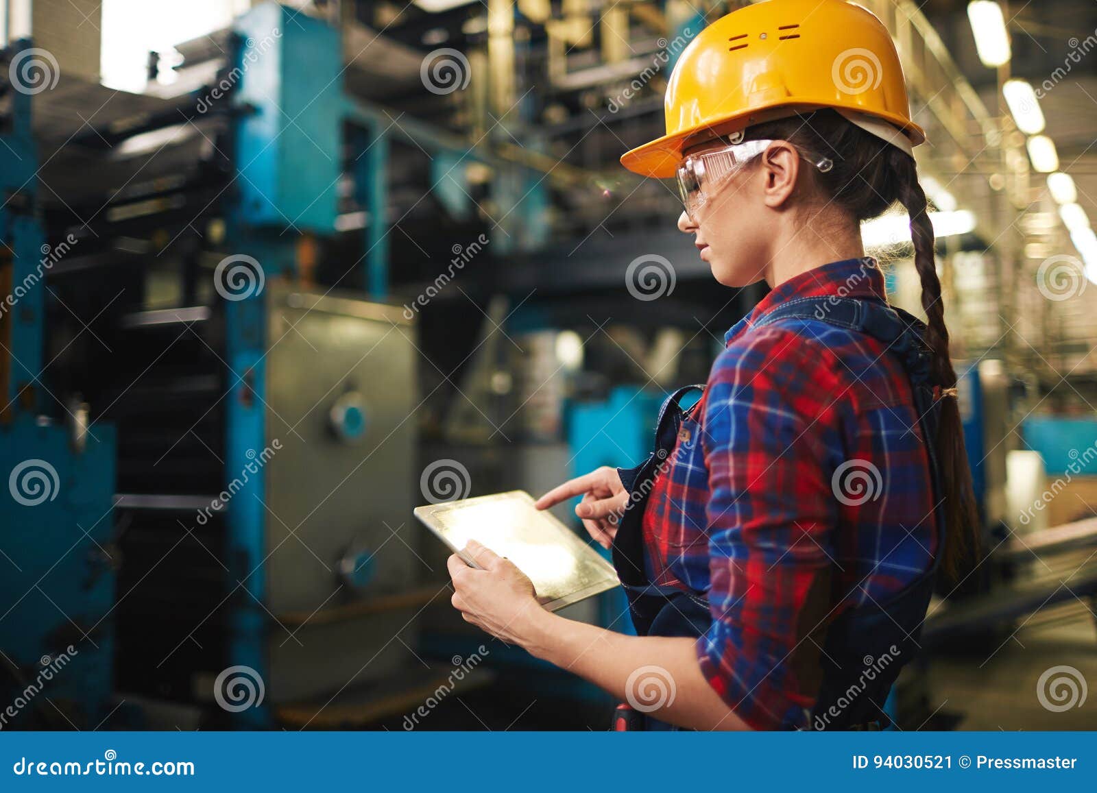 Pretty Technician Inspecting Industrial Machine Stock Image - Image of ...
