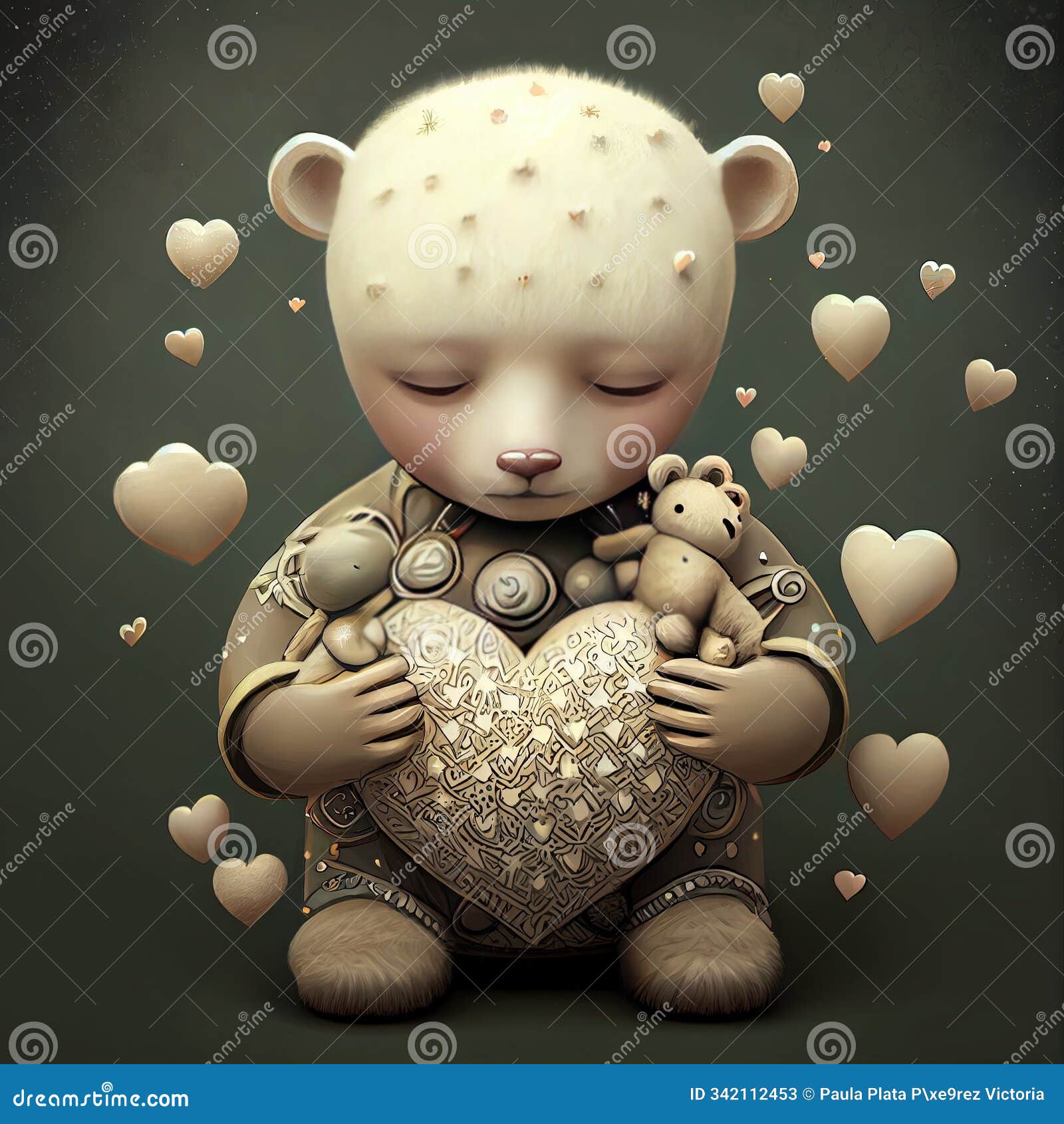 Pretty Teddy Bear Withe with Sitting with Elegant White Filigree Heart ...