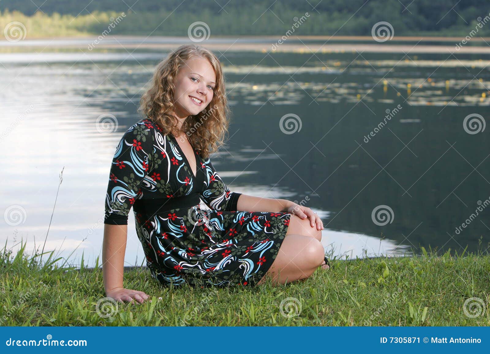 Pretty teen model outdoors stock image. Image of lake - 7305871