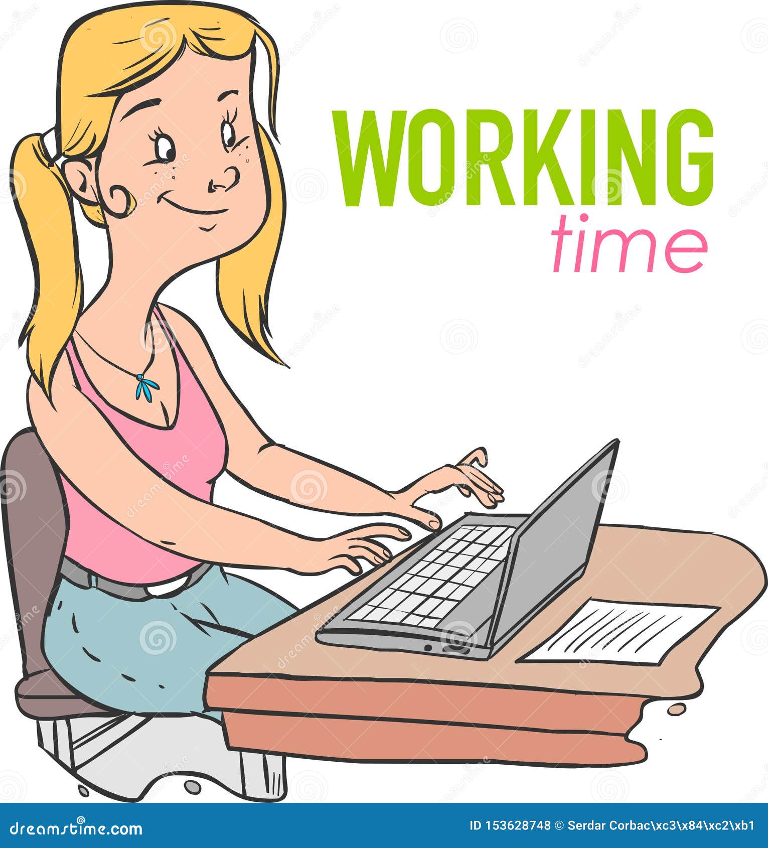 Pretty Teenage Girl Working on Using Computer Vector Image Stock Vector ...