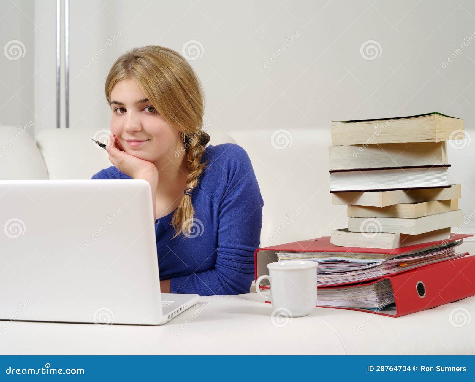 Pretty Teenager Doing Homework Stock Photo - Image of cute, girl: 28764704