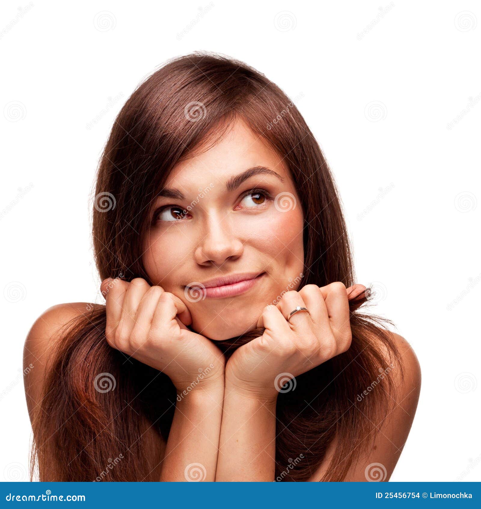 Pretty thinking woman stock photo. Image of brunette - 25456754