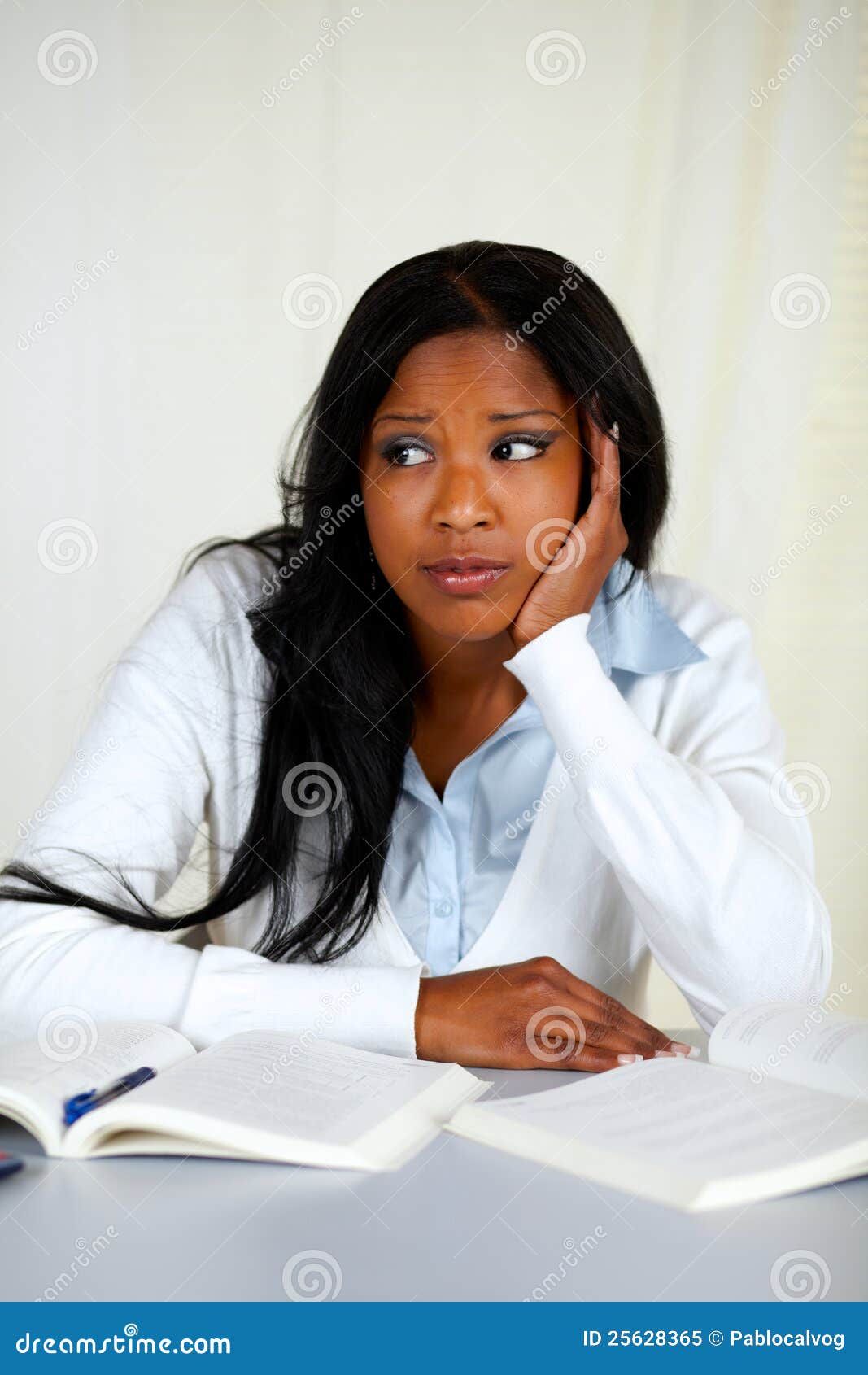 Pretty Tired Young Black Woman Learning Stock Image - Image of learning ...