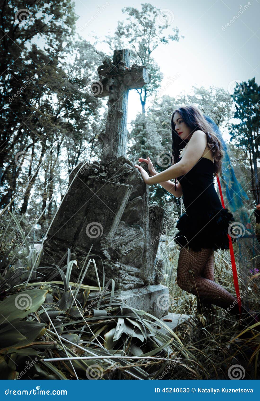 Pretty vampire near tree stock photo. Image of creature - 45240630