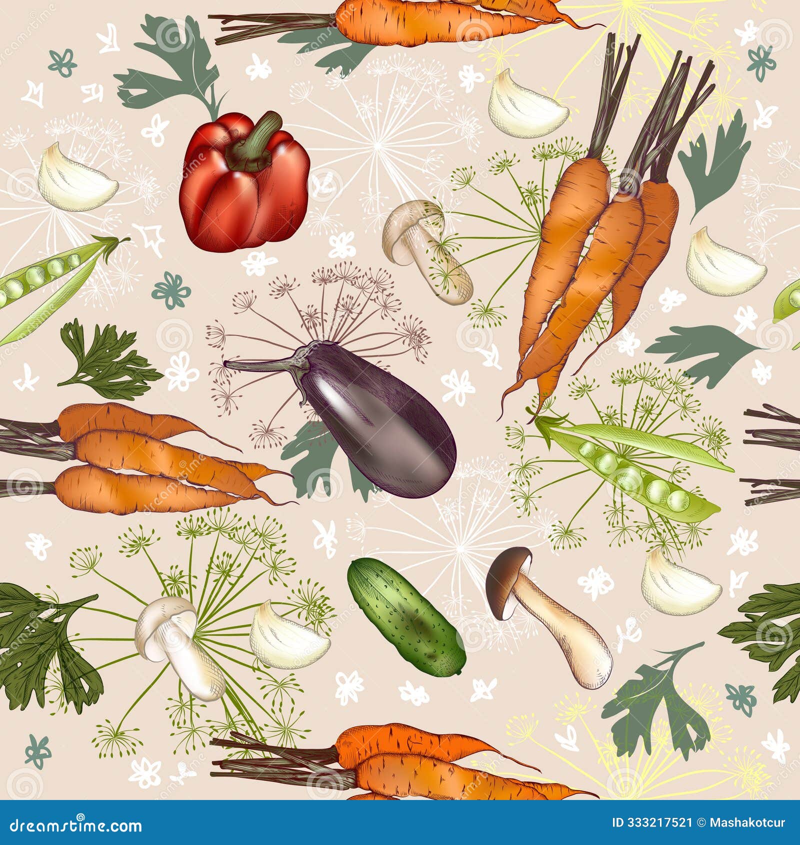 Pretty Vector Kitchen Pattern with Vegetables Stock Illustration ...