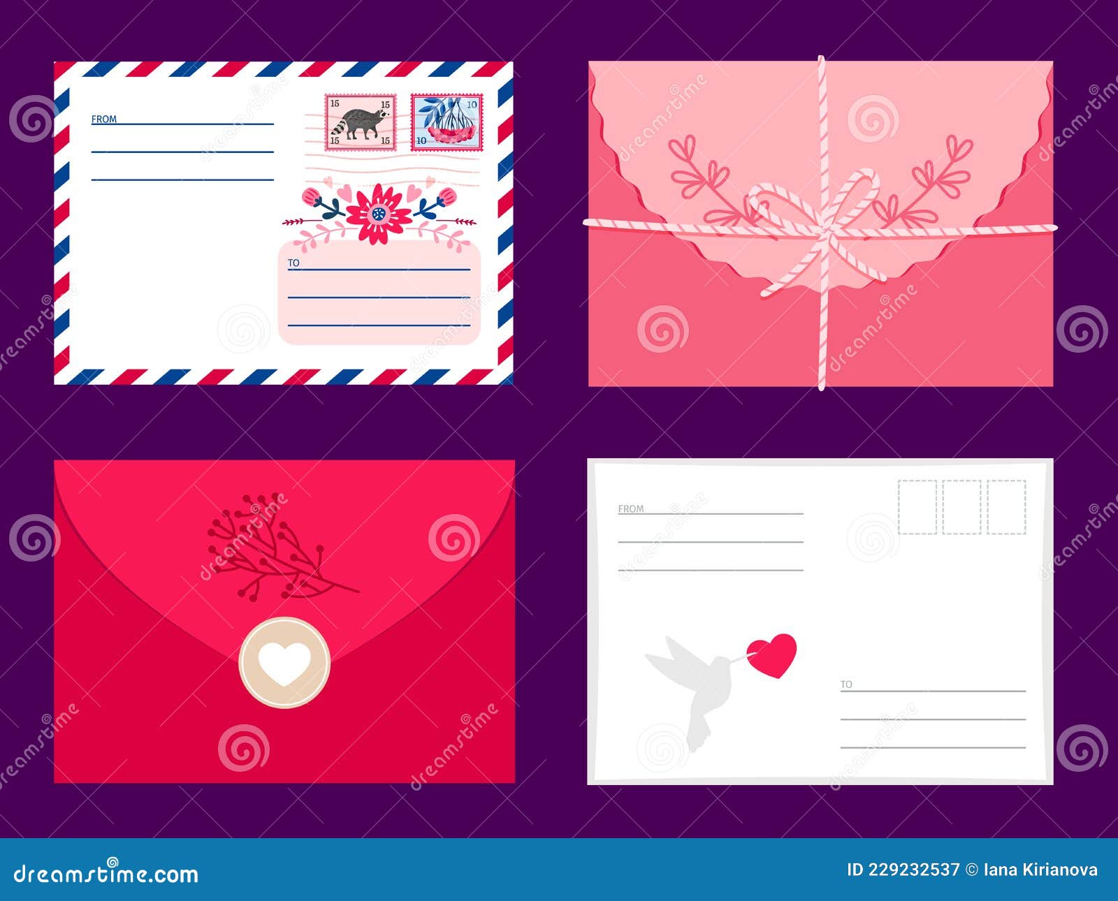 Pretty Vector Set of Cute Romantic Envelopes Stock Vector ...