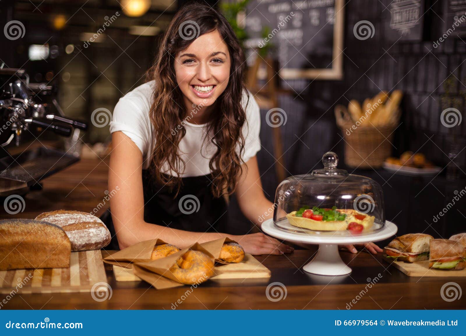 Pretty Waitress Behind the Counter Stock Photo - Image of occupation ...