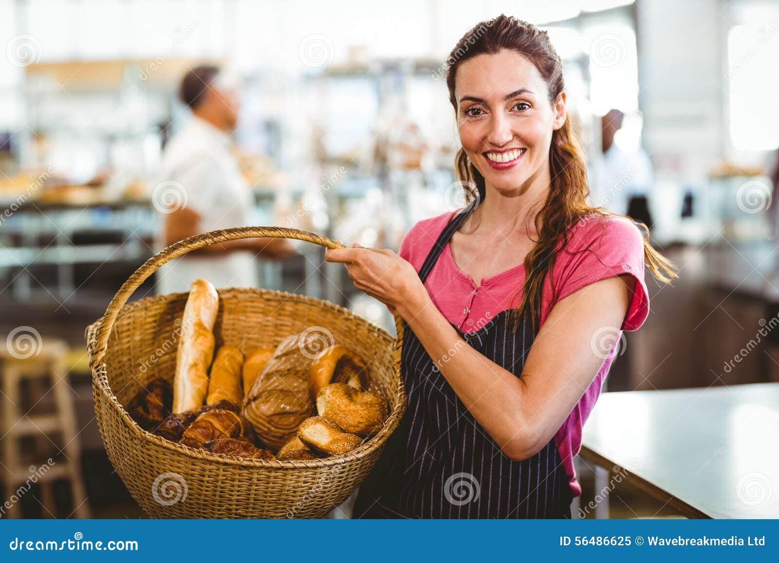 Pretty Waitress Carrying Basket of Bread Stock Image - Image of ...