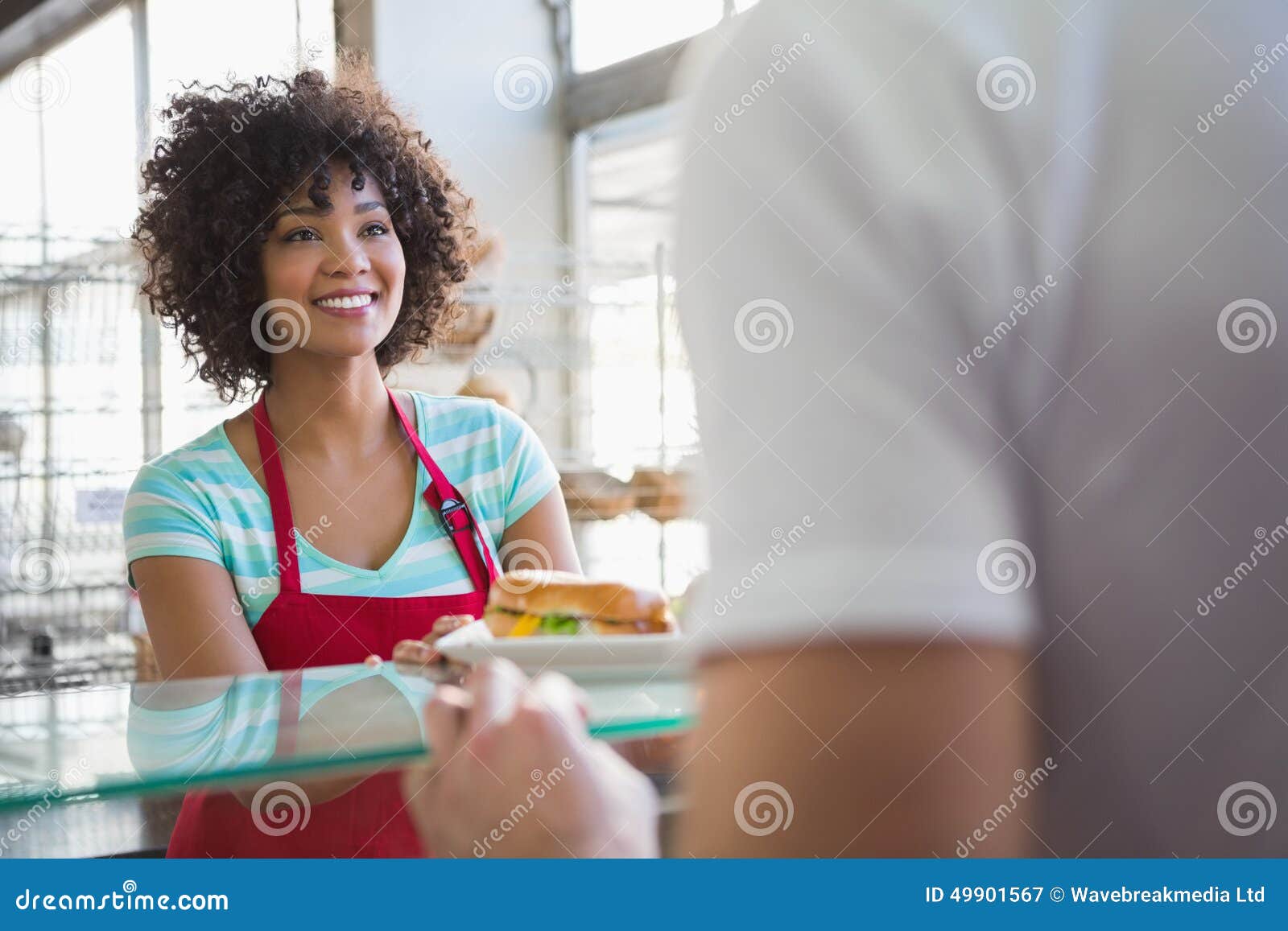 Pretty Waitress Giving Sandwich To Customer Stock Image - Image of ...