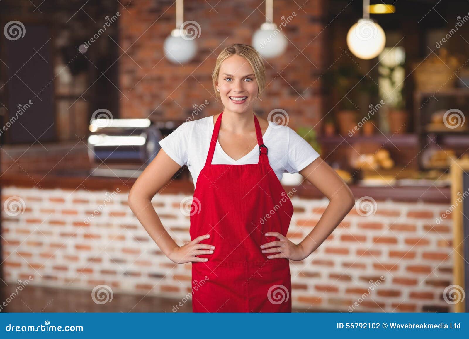 Pretty Waitress with Hands on Hips Stock Photo - Image of hips ...