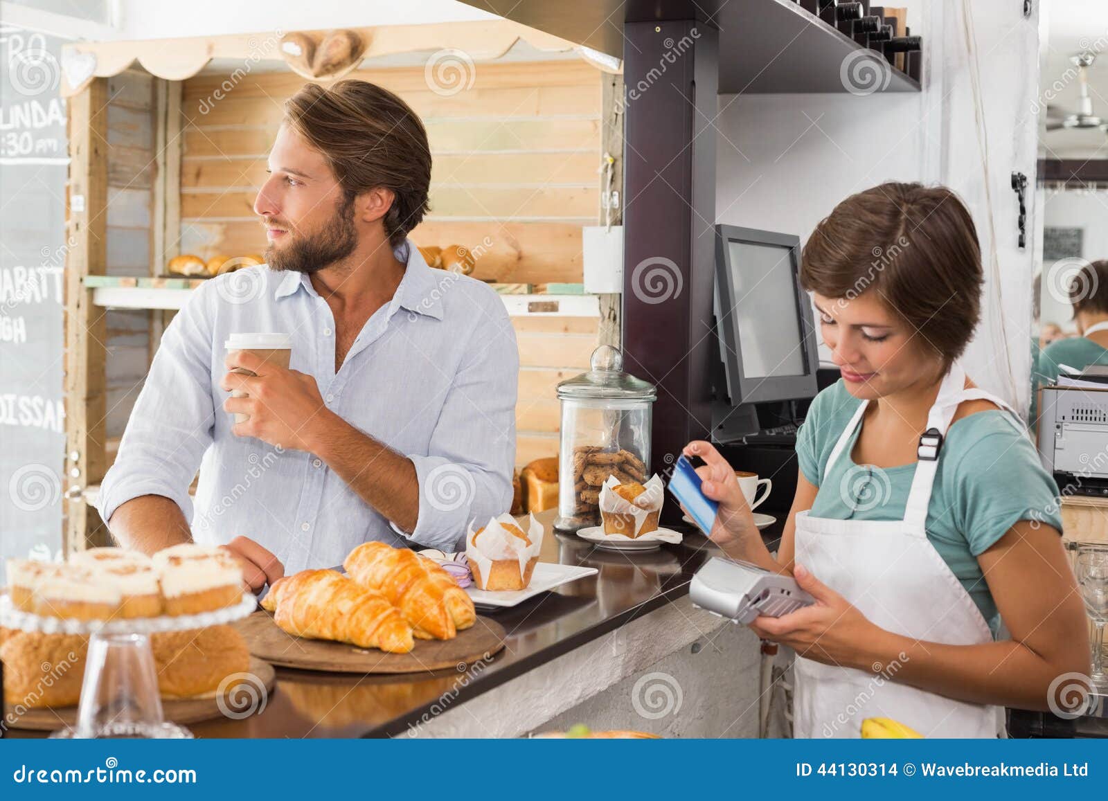 Pretty Waitress Serving Happy Customer Stock Photo - Image of coffee ...