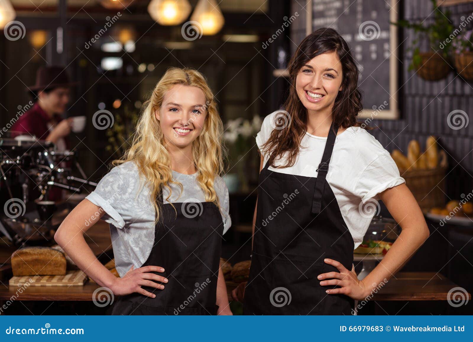 Pretty Waitresses Posing in Front of the Counter Stock Image - Image of ...