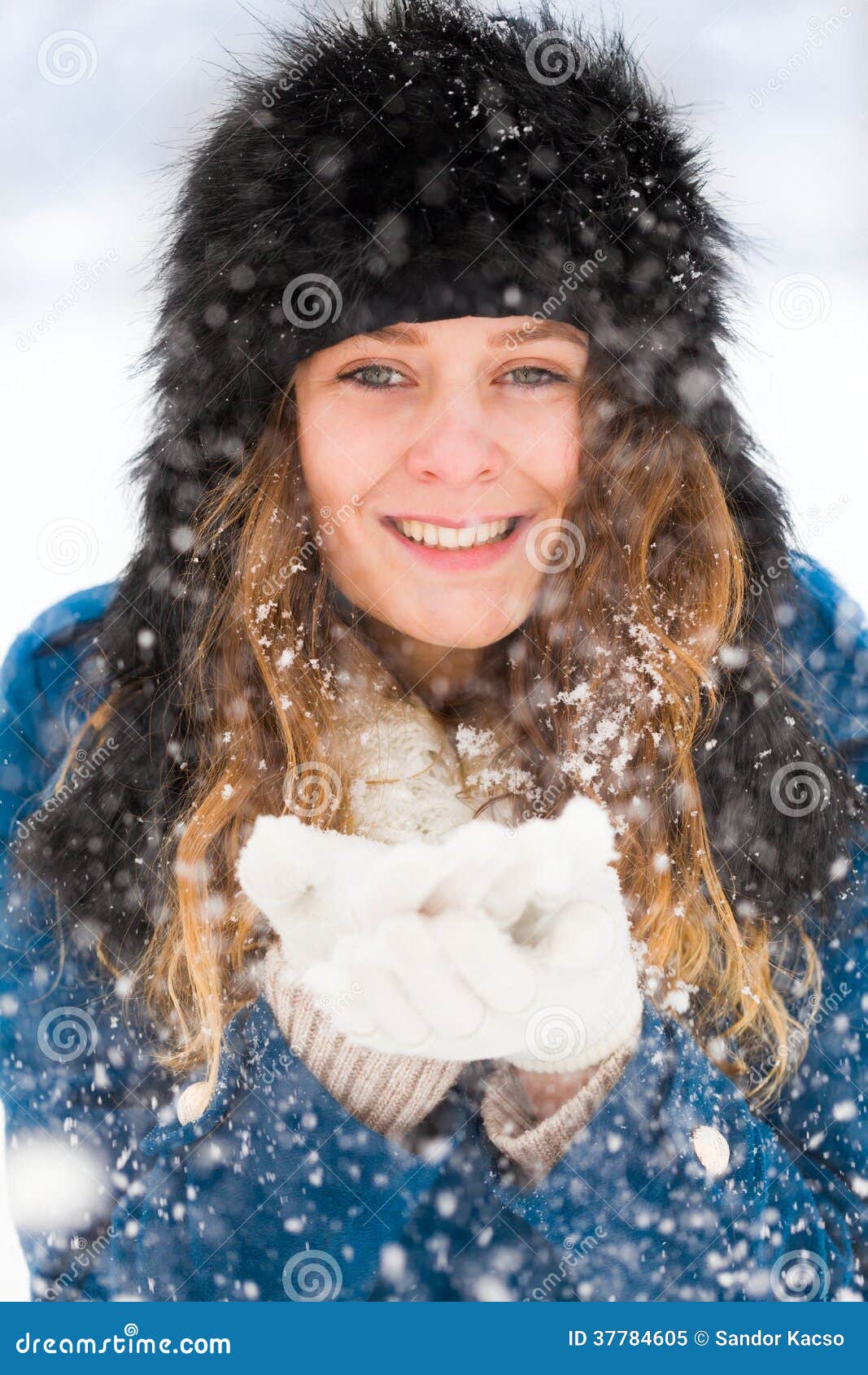 Pretty Winter Lady stock image. Image of snowball, smiling - 37784605