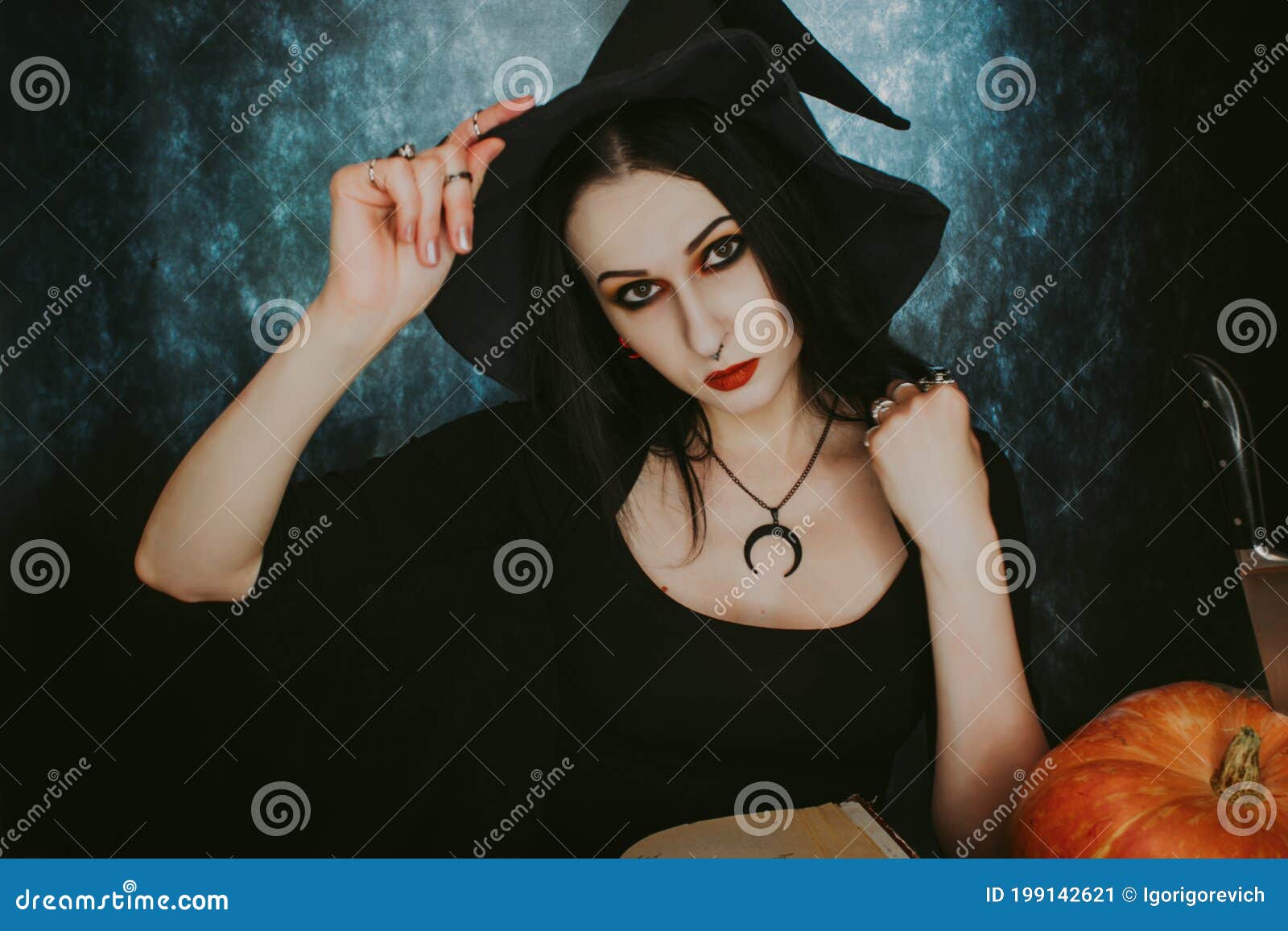 Pretty witch stock image. Image of autumn, black, beautiful - 199142621