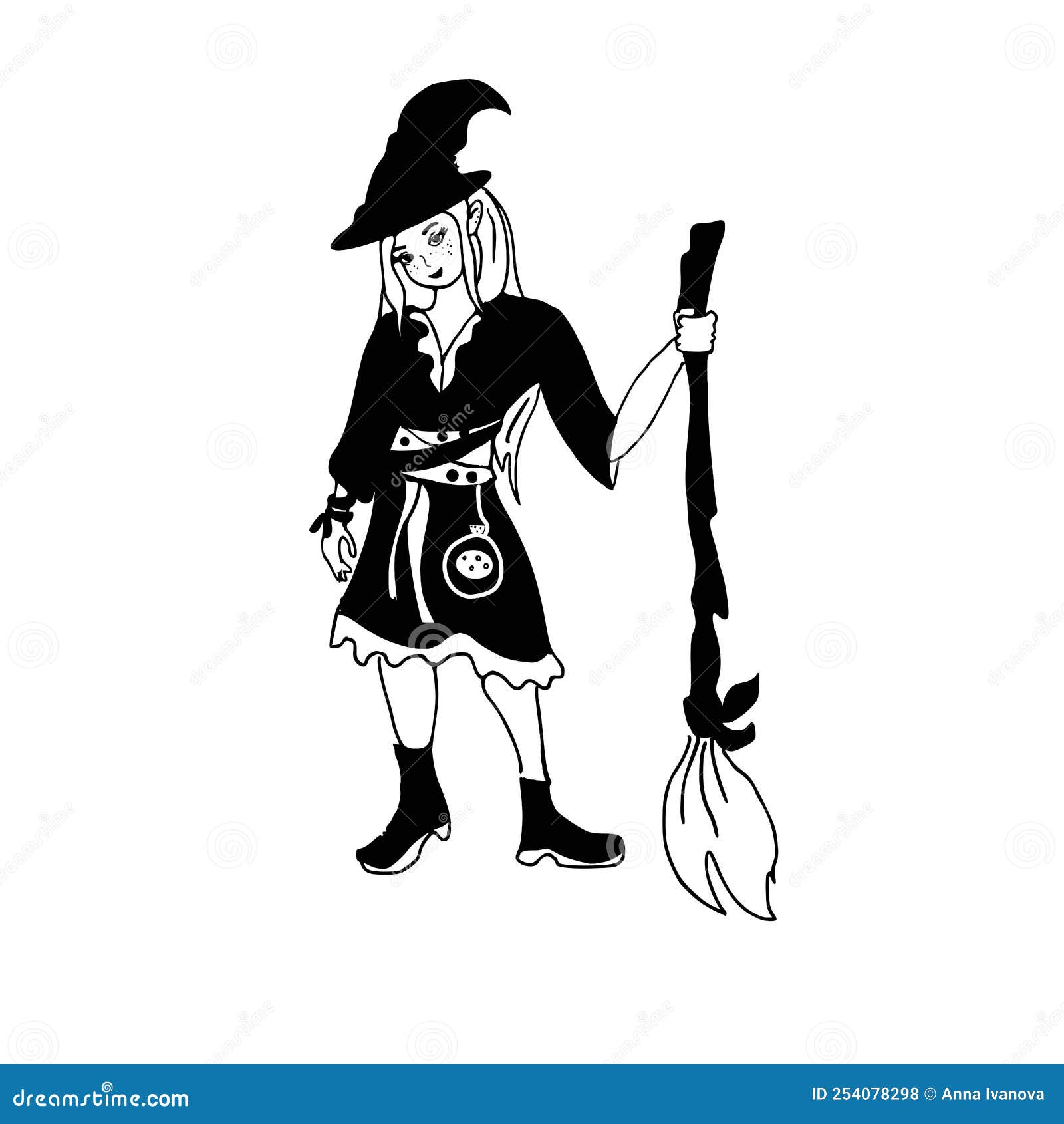 Pretty Witch with Broom Stick. Halloween Custom Stock Vector ...