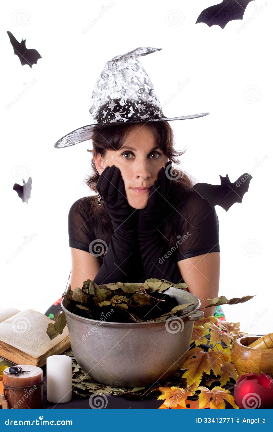 Pretty Witch Making Magic on Halloween Stock Image - Image of lantern ...