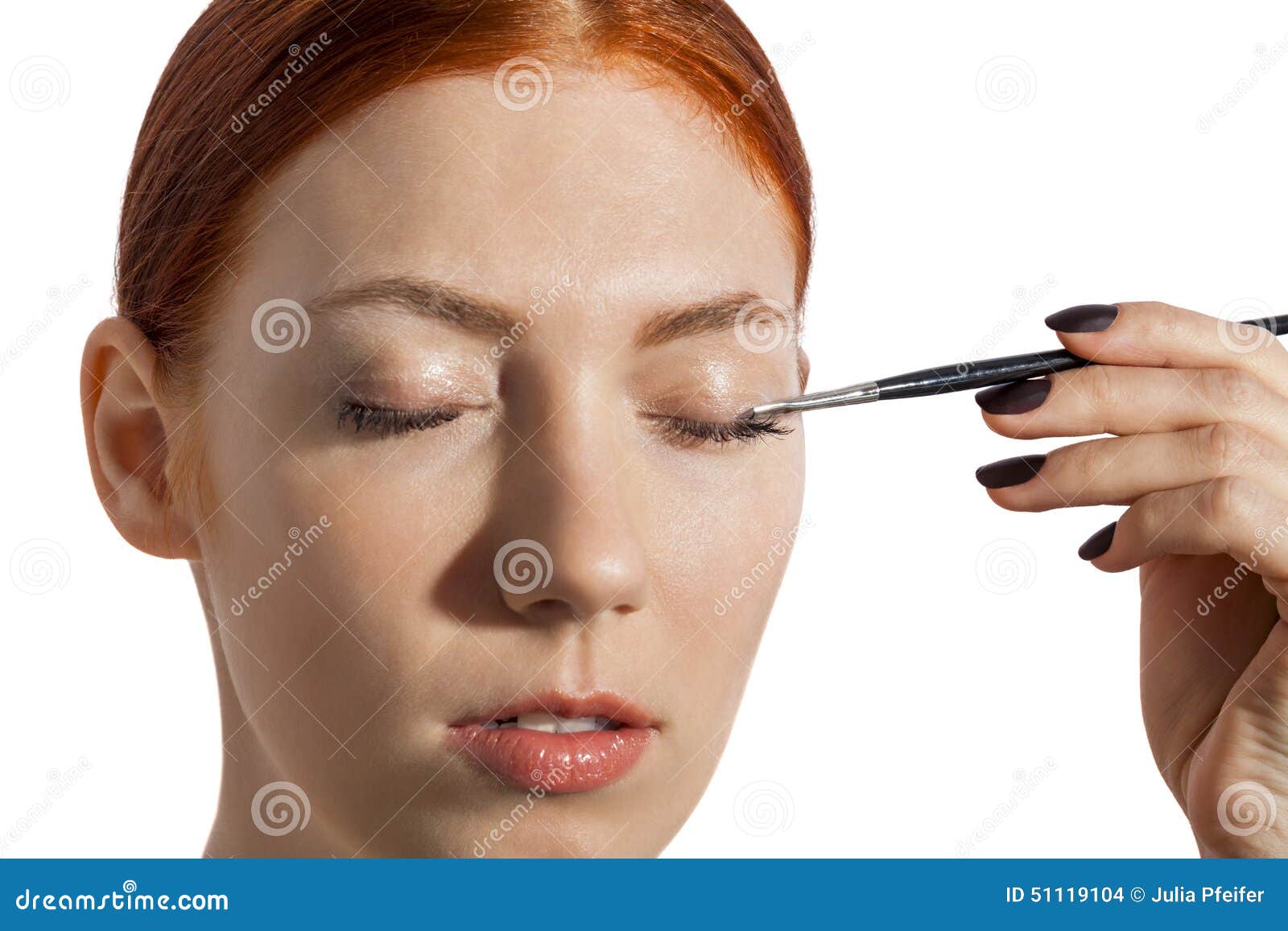 Pretty Woman Applying Eye Shadow Makeup Stock Photo - Image of model ...