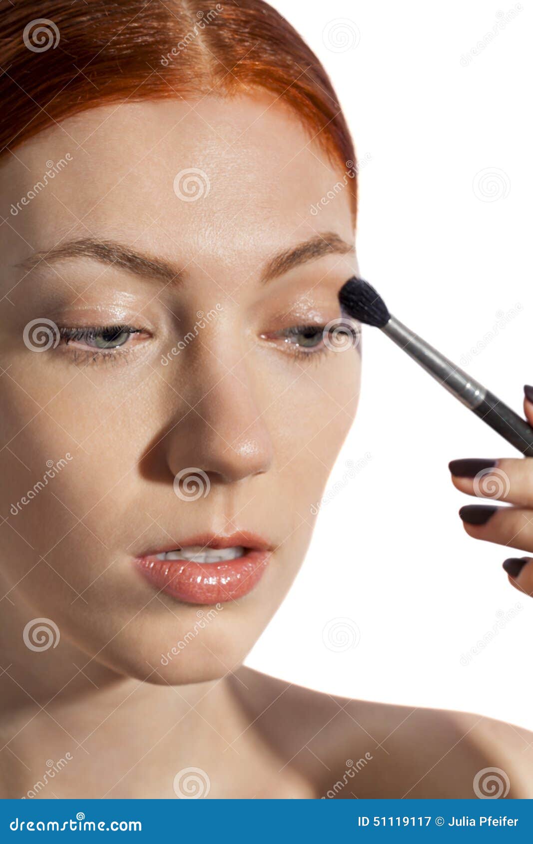 Pretty Woman Applying Eye Shadow Makeup Stock Image - Image of portrait ...