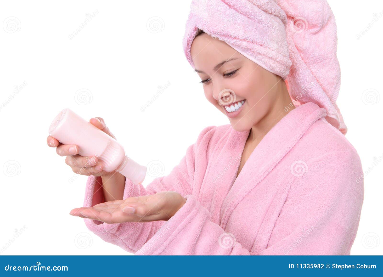 Pretty Woman Applying Lotion Stock Photo - Image of hygiene ...