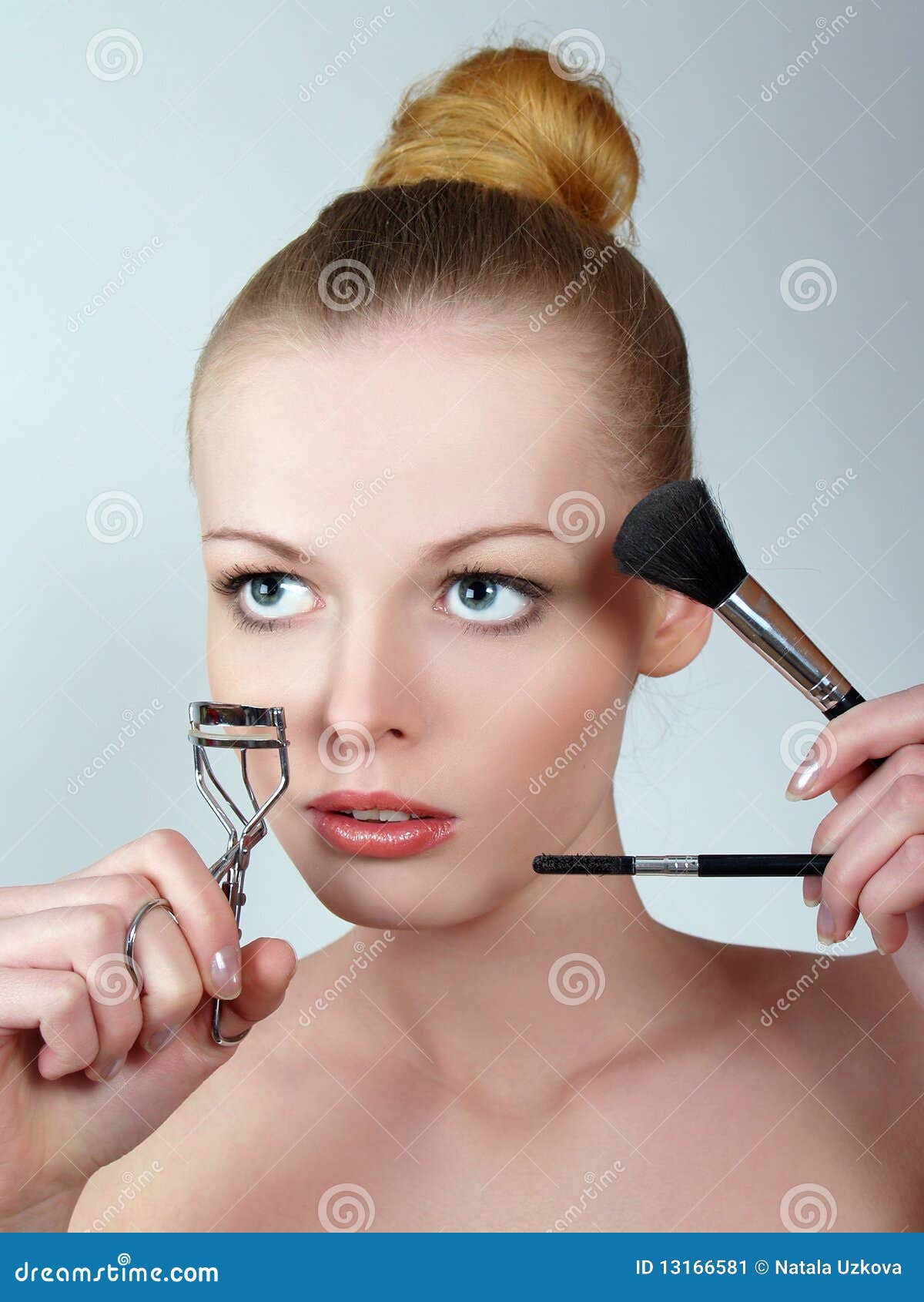 Pretty Woman Applying Make Up Stock Image - Image of alluring ...
