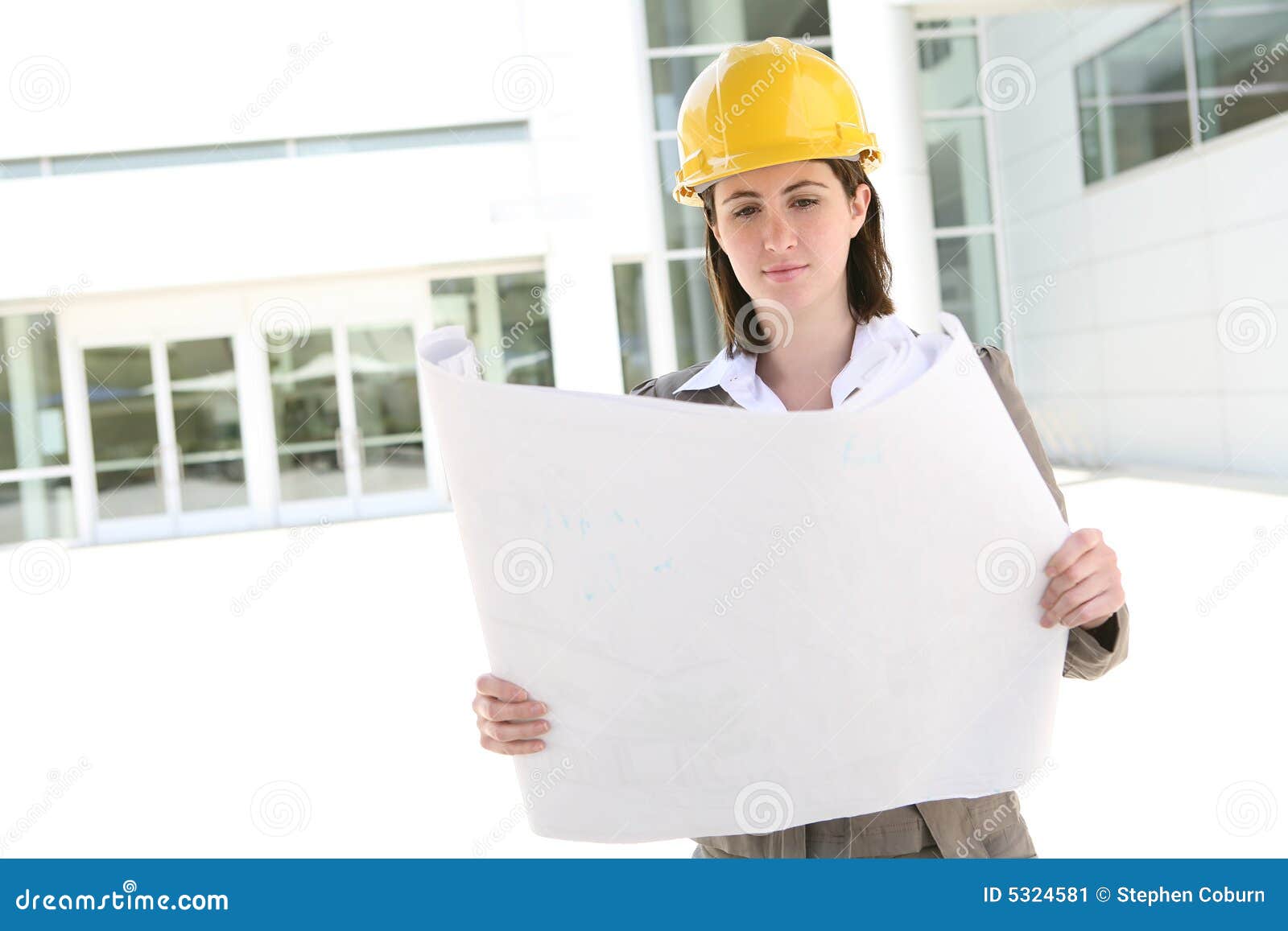 Pretty Woman Architect at Building Site Stock Image - Image of building ...