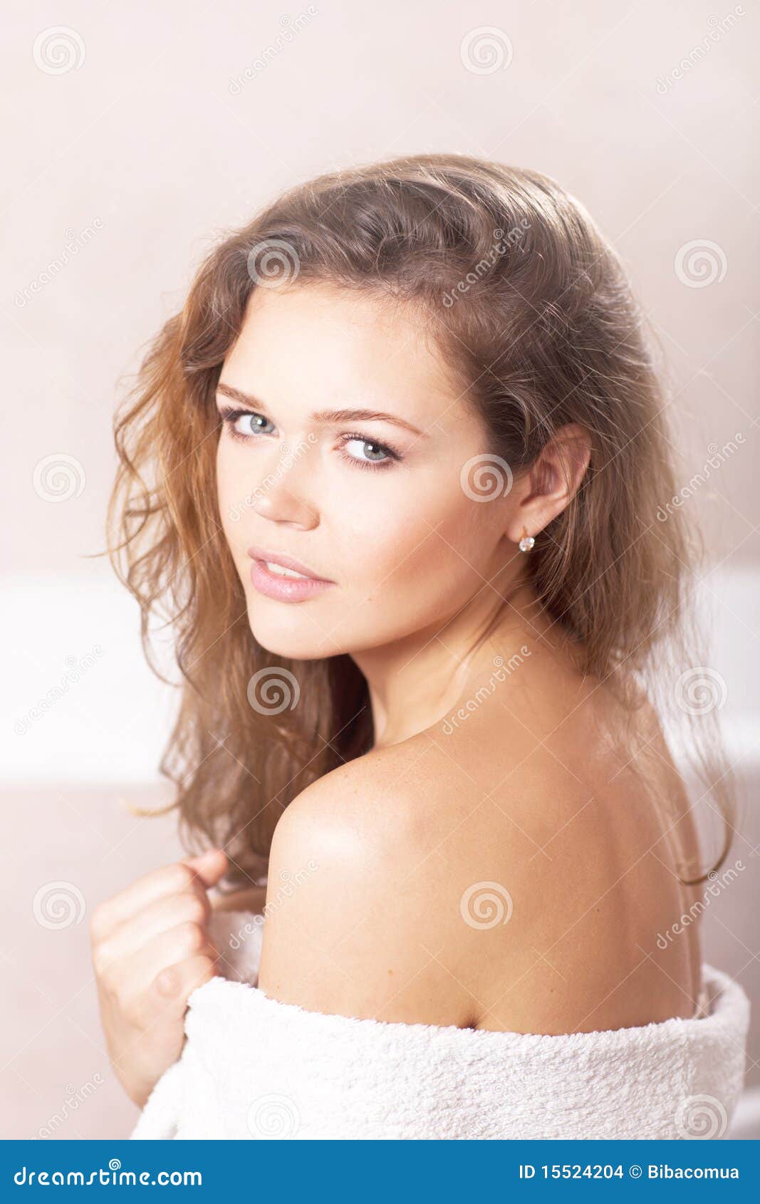 Pretty woman in bathroom stock photo. Image of camera - 15524204