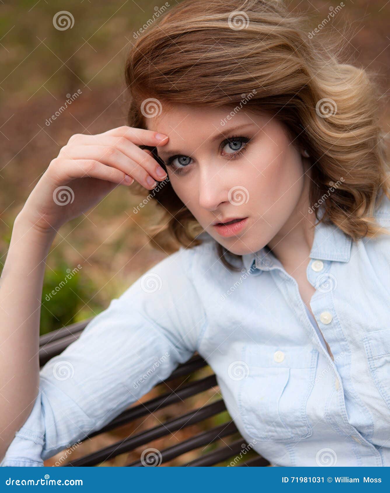Pretty Woman on Bench stock image. Image of blonde, breeze - 71981031