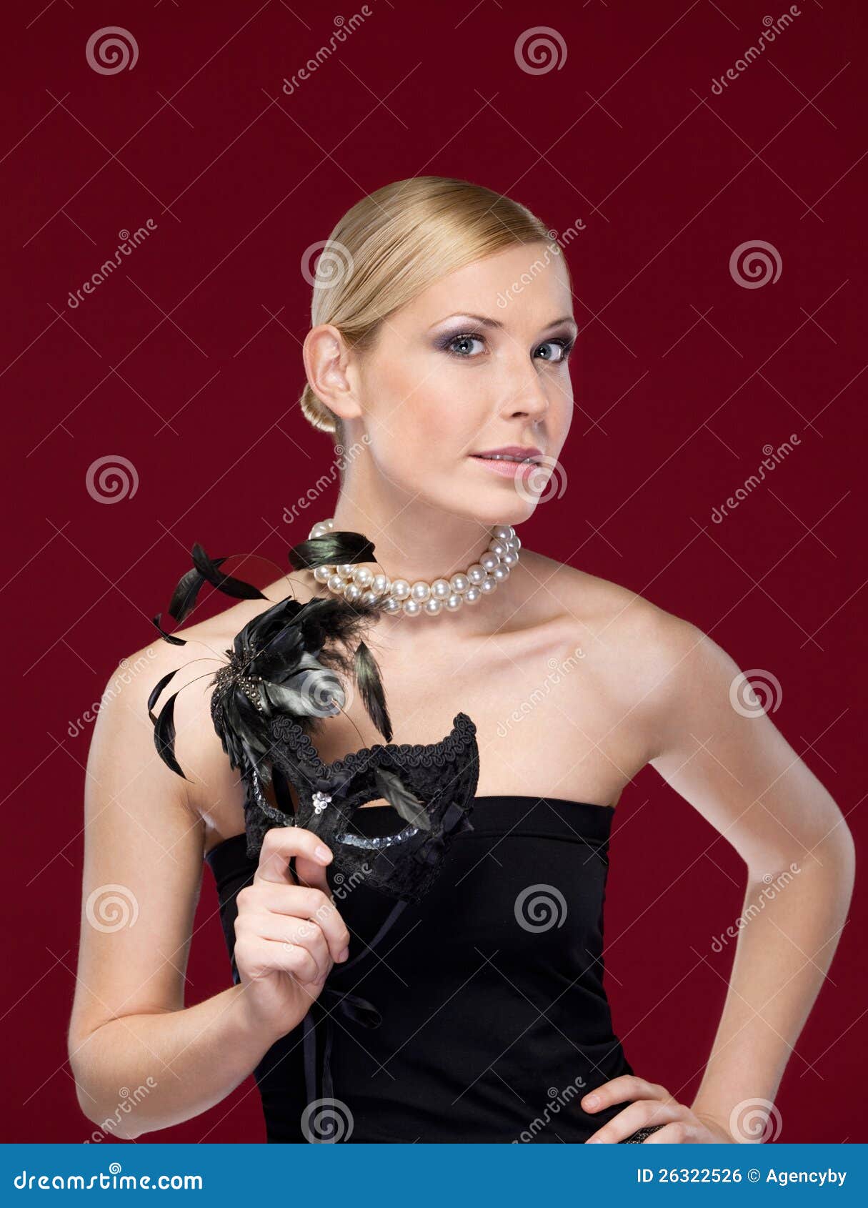 Pretty Woman with Black Masquerade Mask Stock Photo - Image of evening ...