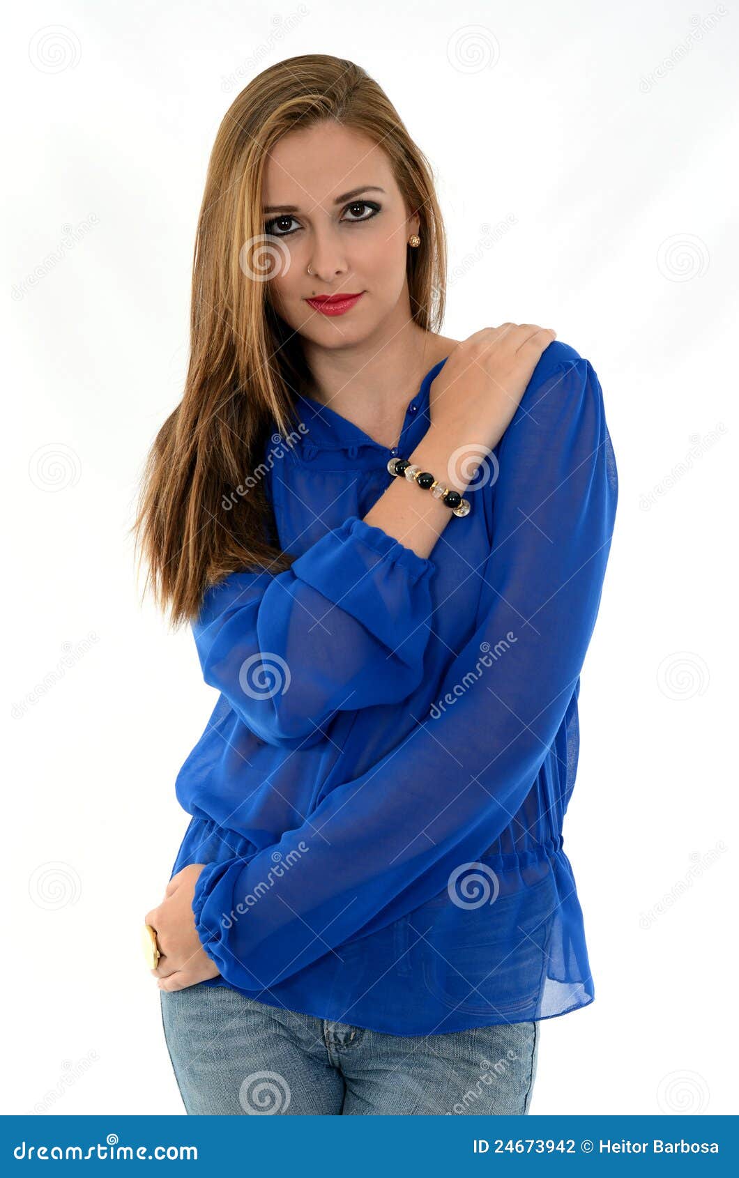 Pretty Woman with Blue Shirt Stock Photo - Image of fashion, model ...