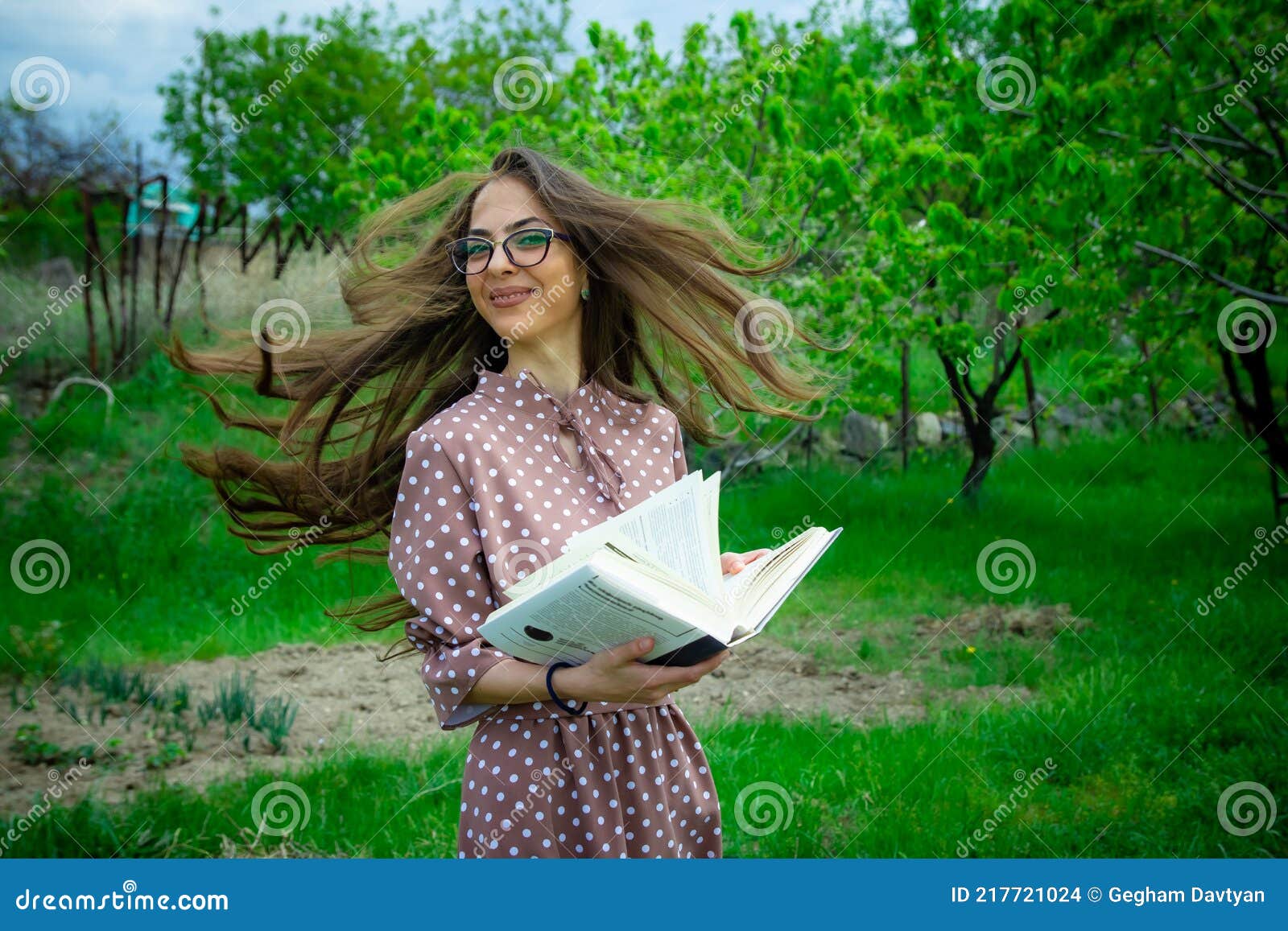 Pretty Woman with Book, Woman Reading a Book Outdoors Stock Photo ...