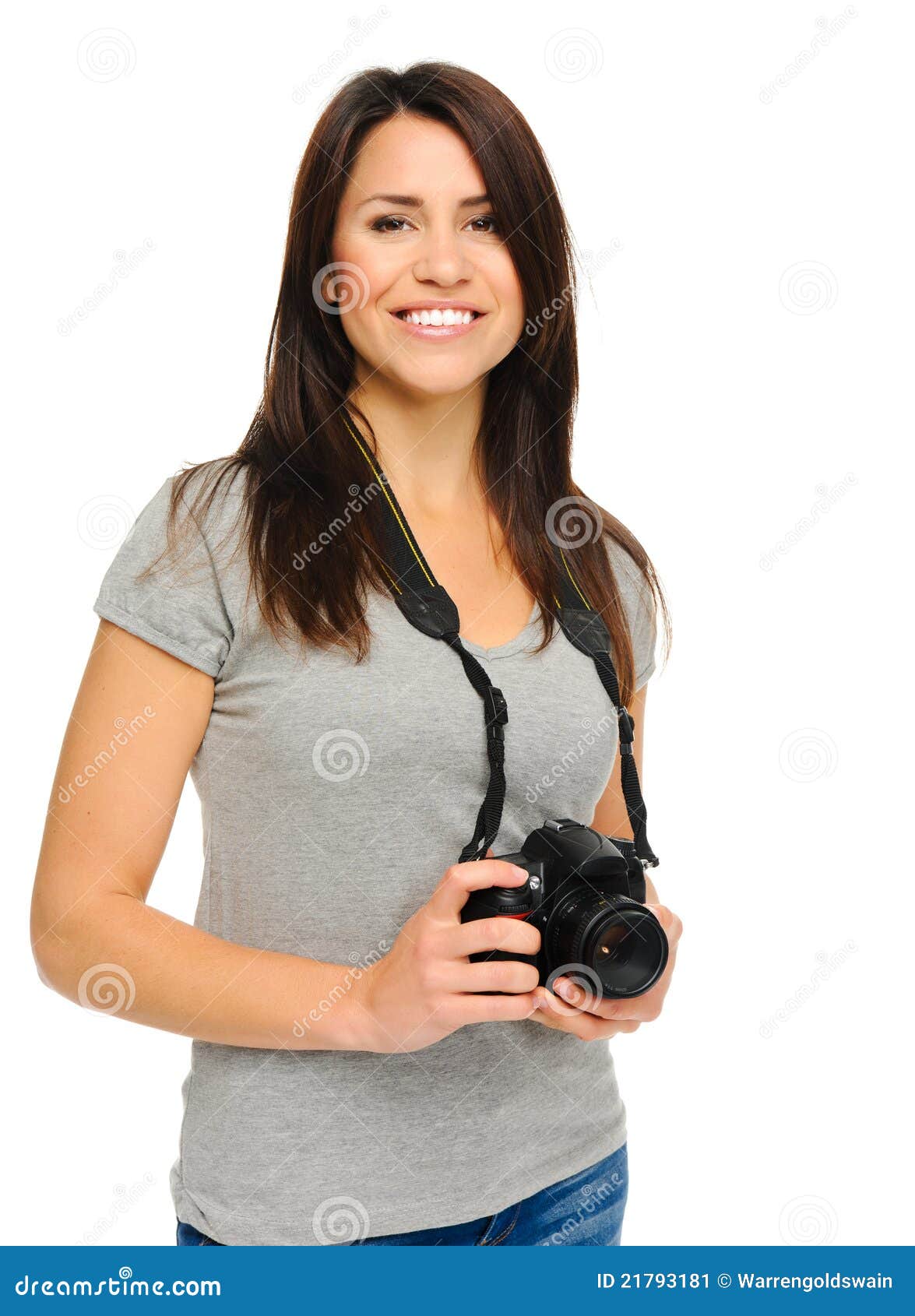 Pretty woman with camera stock image. Image of contented - 21793181