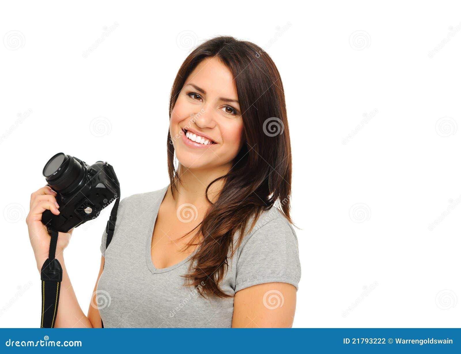 Pretty woman with camera stock photo. Image of beautiful - 21793222