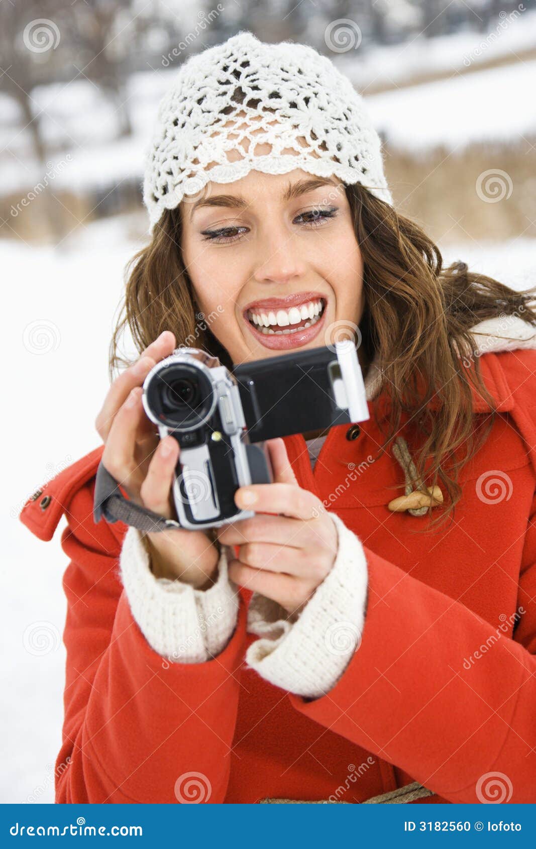 Pretty woman with camera stock photo. Image of record - 3182560