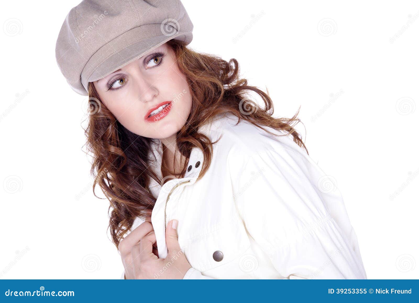 Pretty woman with cap stock image. Image of hair, legs - 39253355