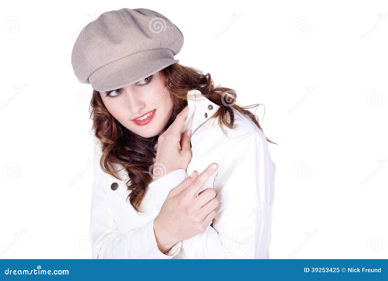 Pretty woman with cap stock image. Image of fashion, body - 39253425