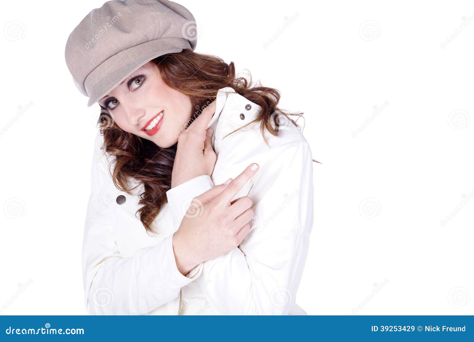 Pretty woman with cap stock image. Image of makeup, attractive - 39253429