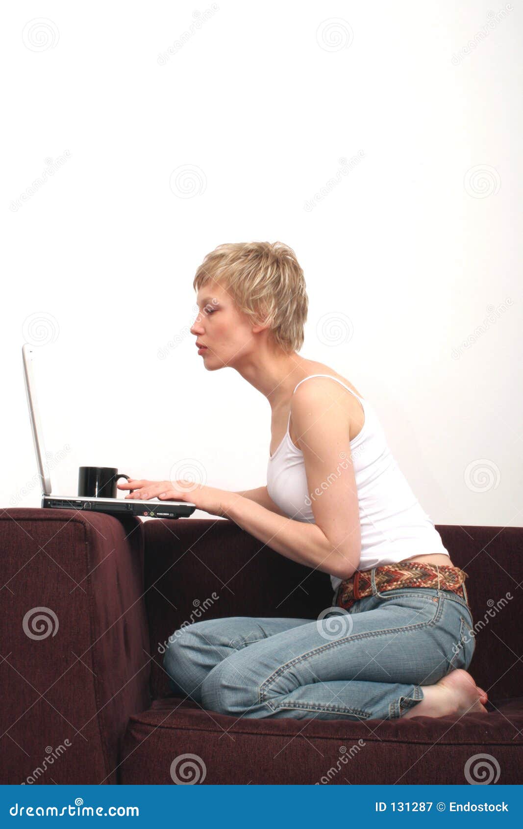 Pretty Woman Checking Message on Her Laptop 1 Stock Image - Image of ...