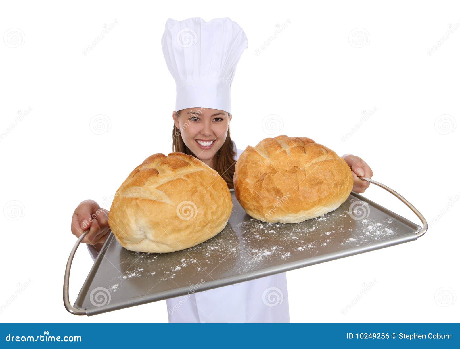Pretty Woman Chef with Bread Stock Photo - Image of kitchen, beautiful ...