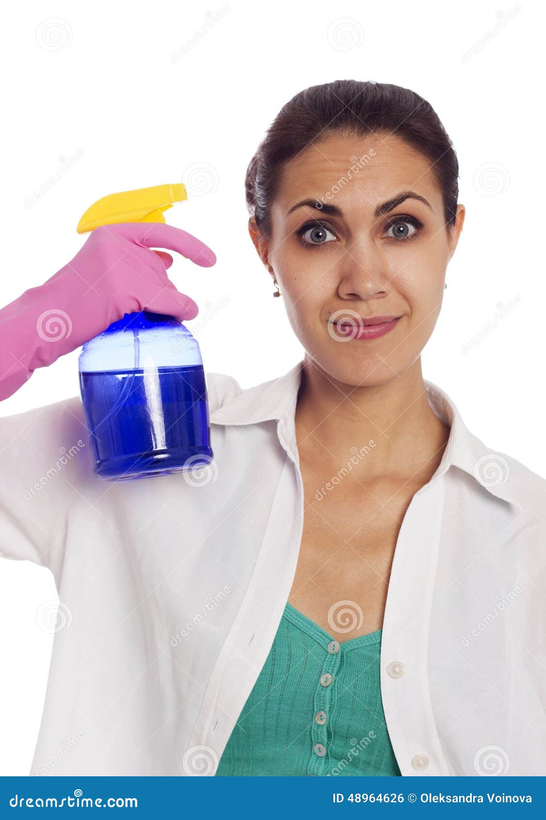 Pretty Woman with Cleaning Sprayer Stock Photo - Image of girl ...