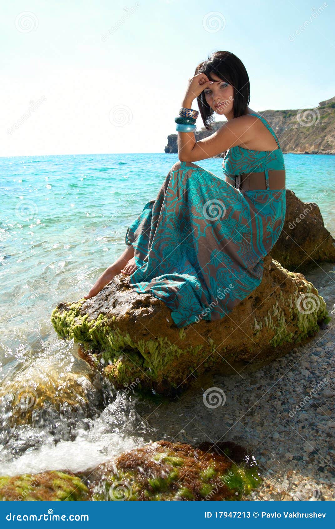 Pretty woman on the coast stock image. Image of island - 17947213