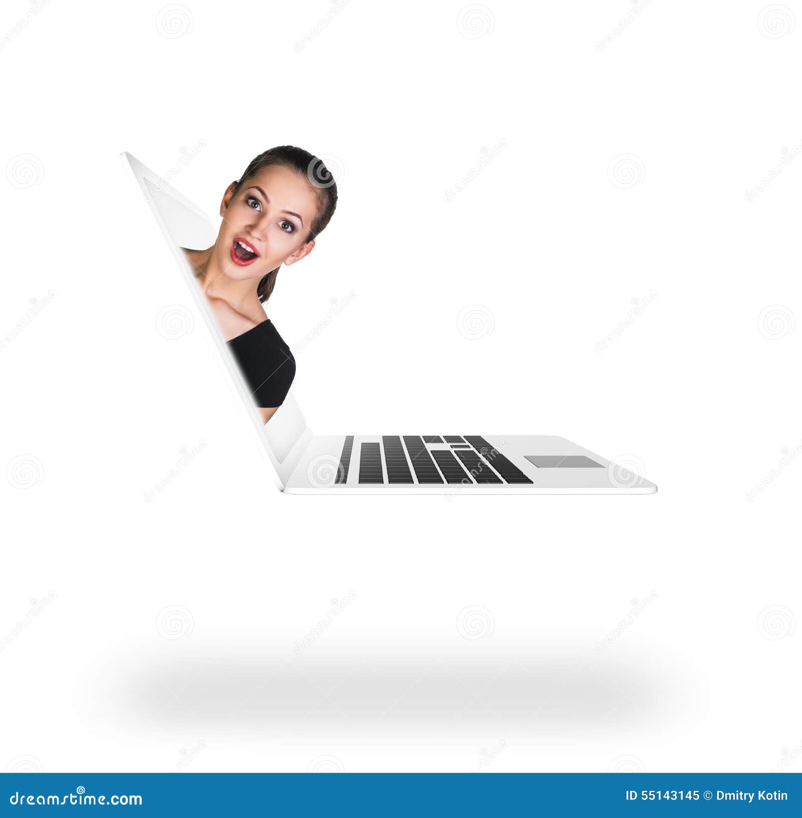 Pretty Woman Coming Out of Laptop Computer Stock Image - Image of ...