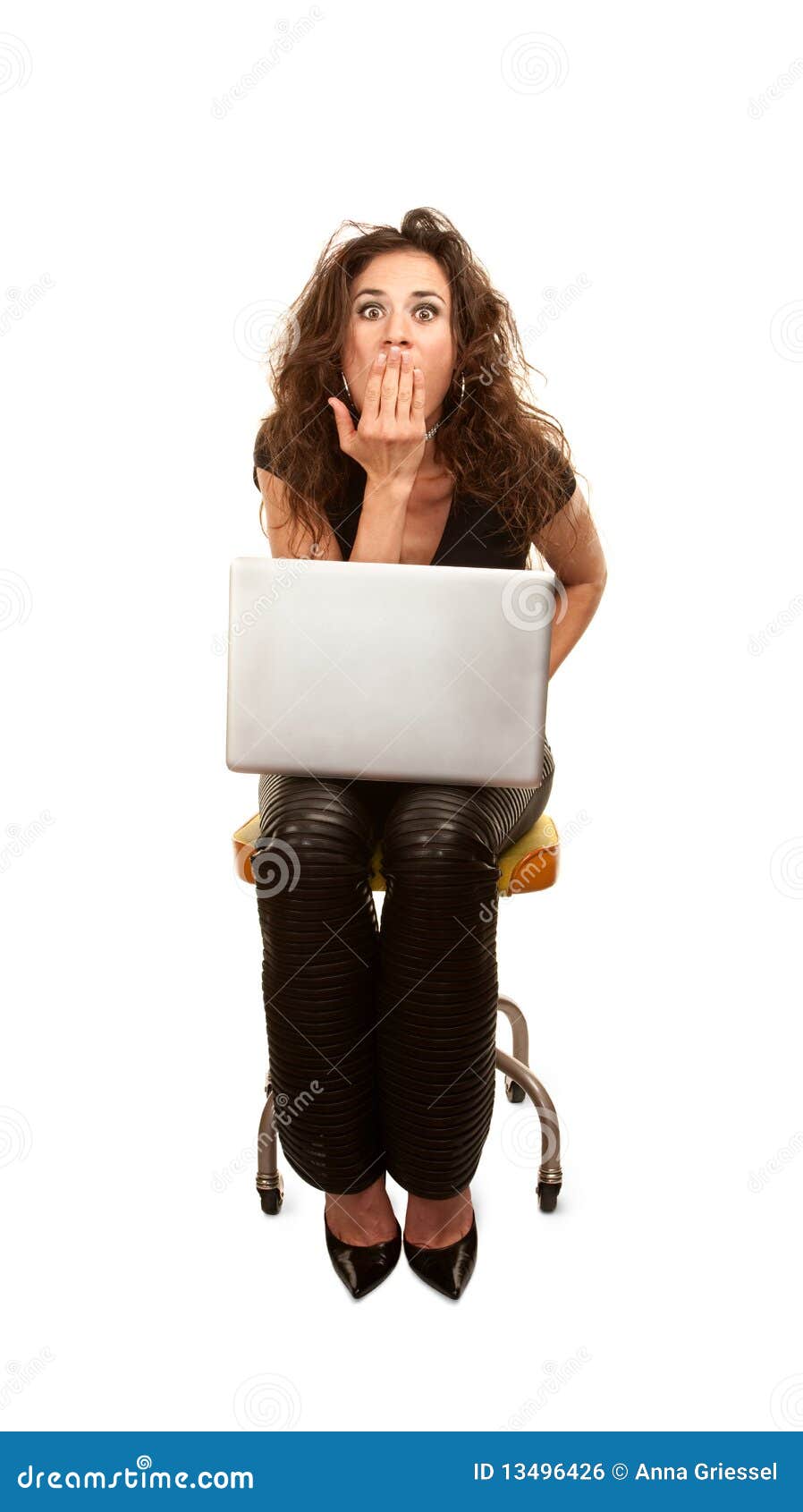 Pretty Woman with computer stock photo. Image of native - 13496426