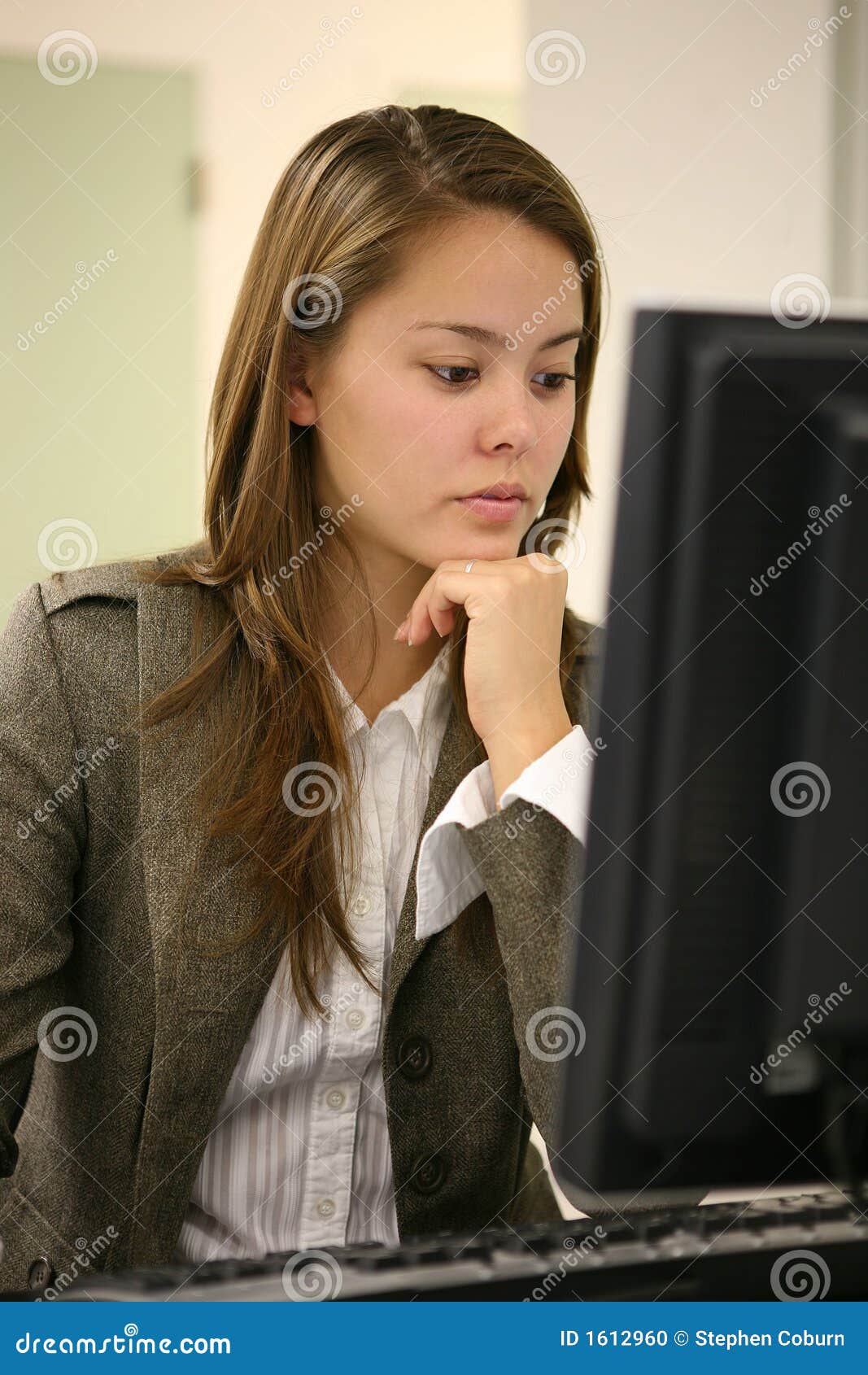 Pretty Woman on Computer stock photo. Image of lady, model - 1612960