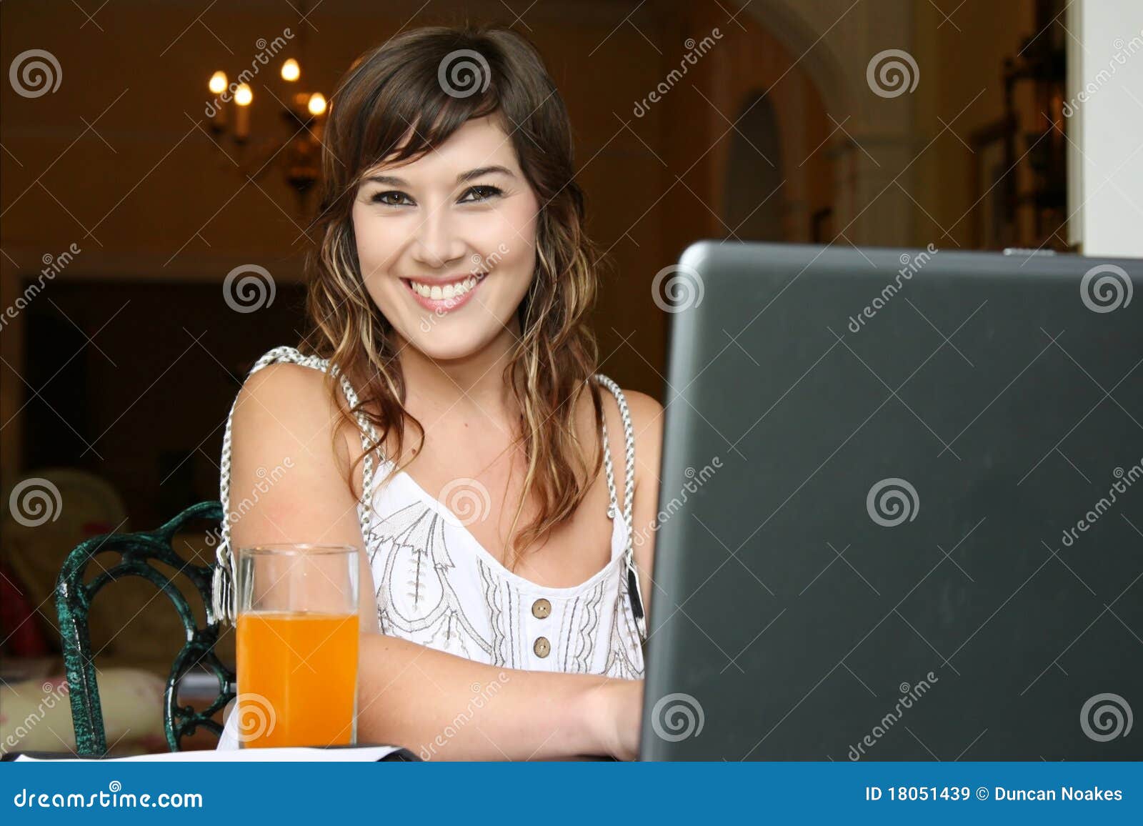 Pretty Woman at Computer stock image. Image of caucasian - 18051439
