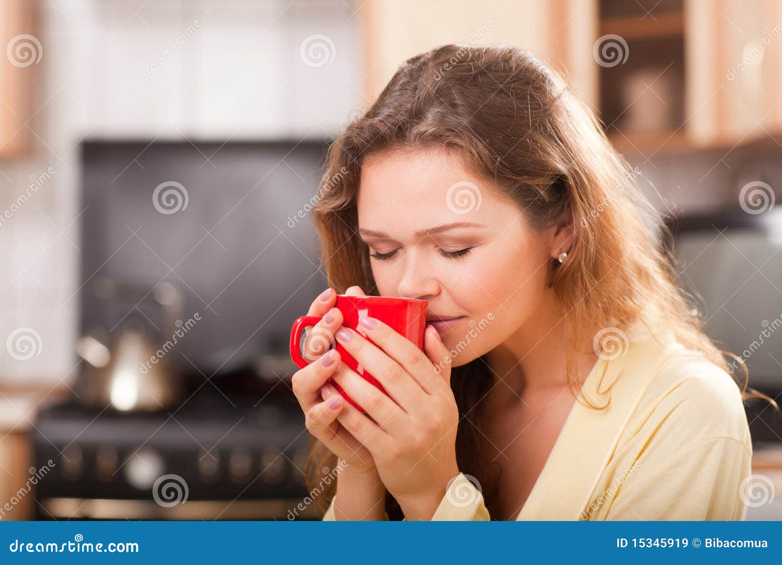 Pretty Woman with Cup of Tea Stock Image - Image of girl, makeup: 15345919